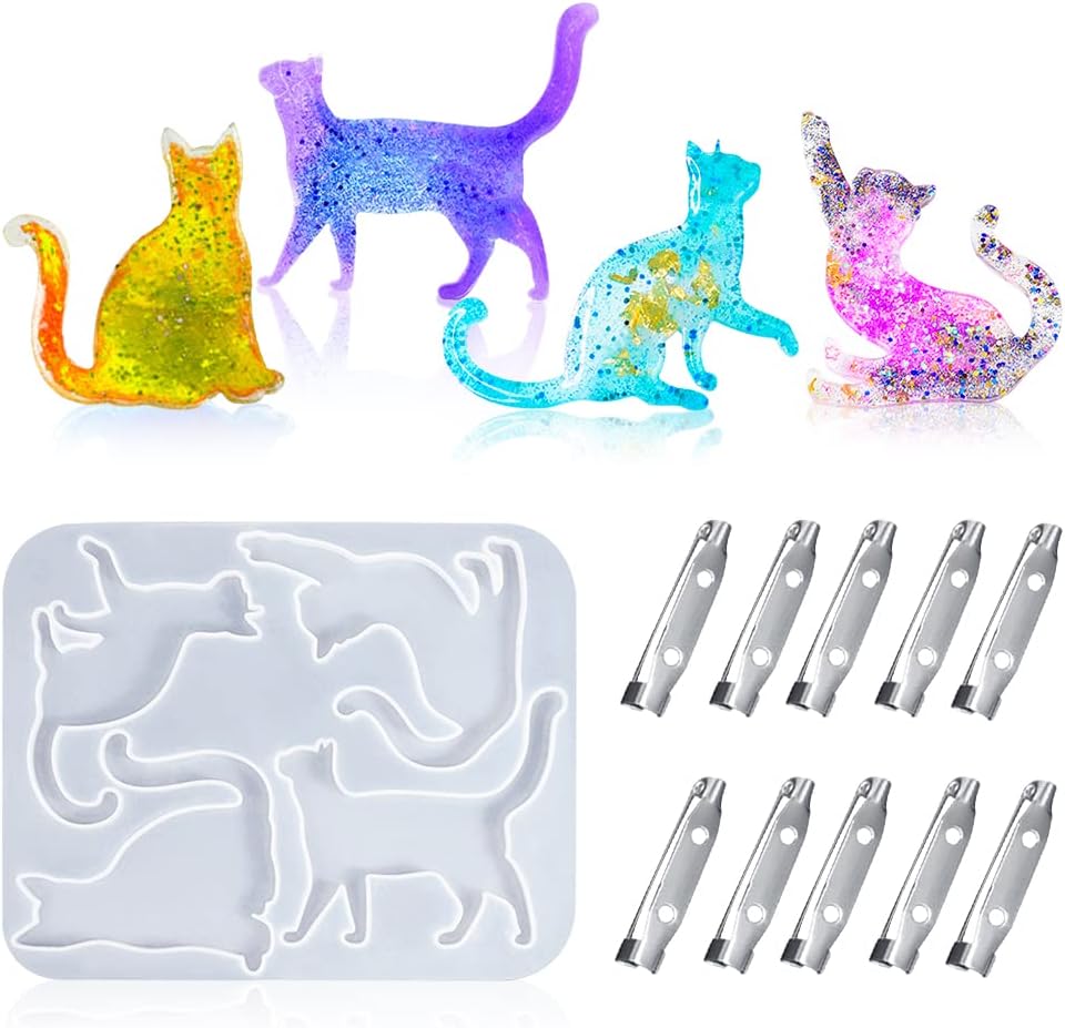 Amazon.com: Nifocc 5 Cavity Cat Resin Mold - Animal Silicone Jewelry ...