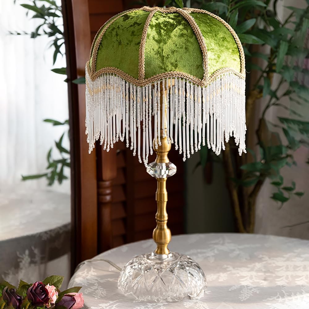 OTTOSON Victorian Style Tassel Table Lamp Retro Fabric Bedside Lamp 1 ...