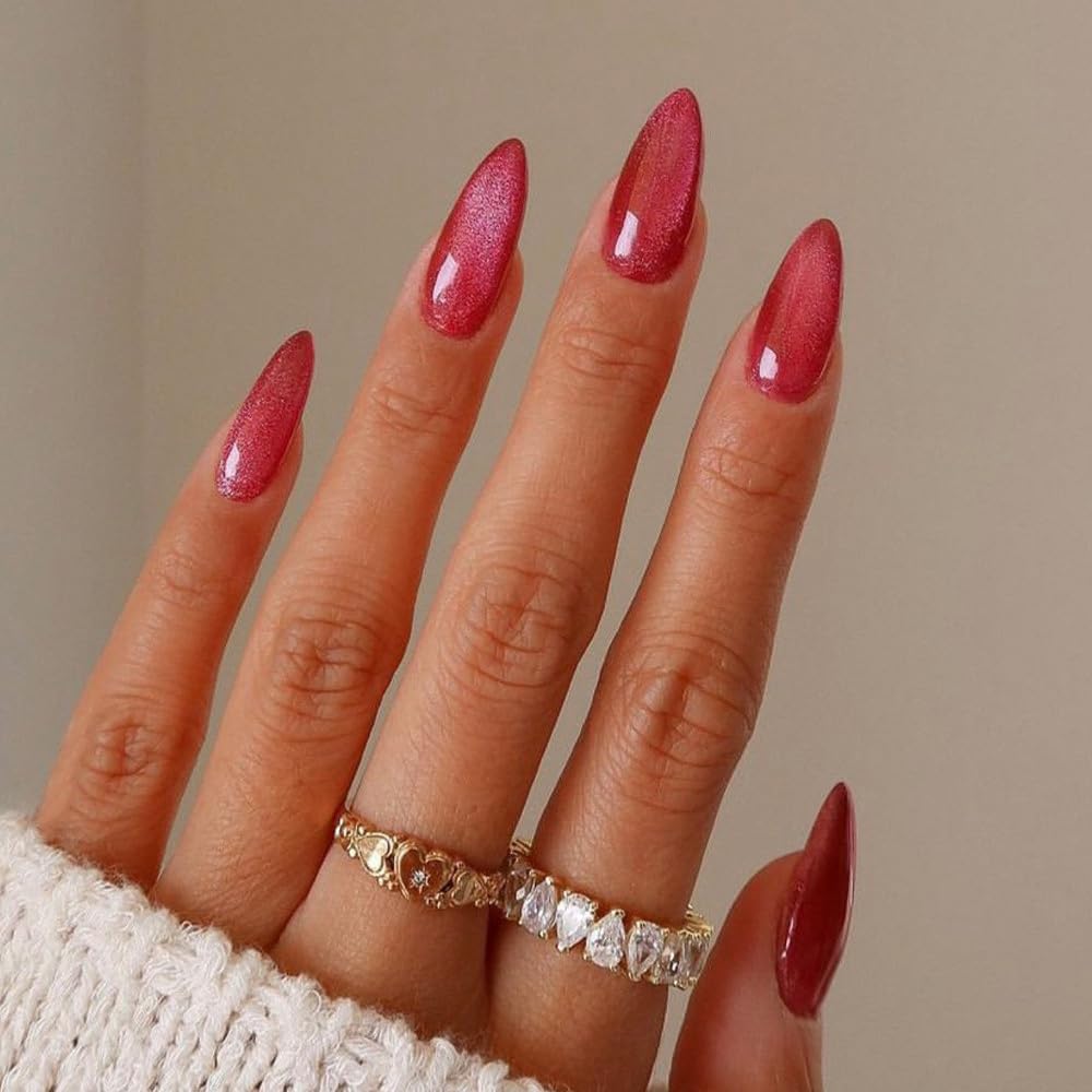 Amazon.com: RikView Medium Press on Nails Red Fake Nails with Hearts ...