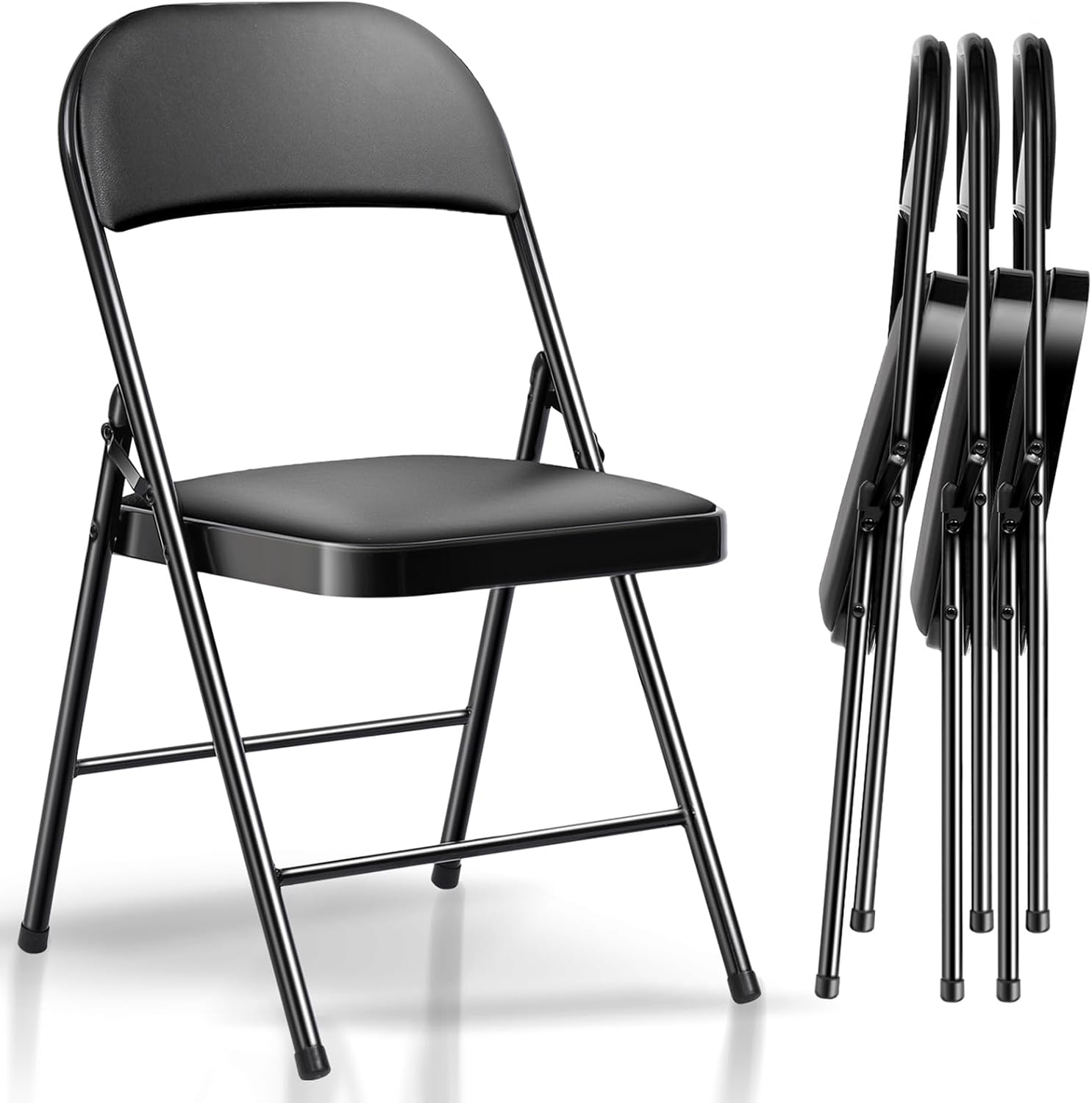 Amazon.com: 4 Pack Folding Chair, Comfortable Padded Seats with Leather ...