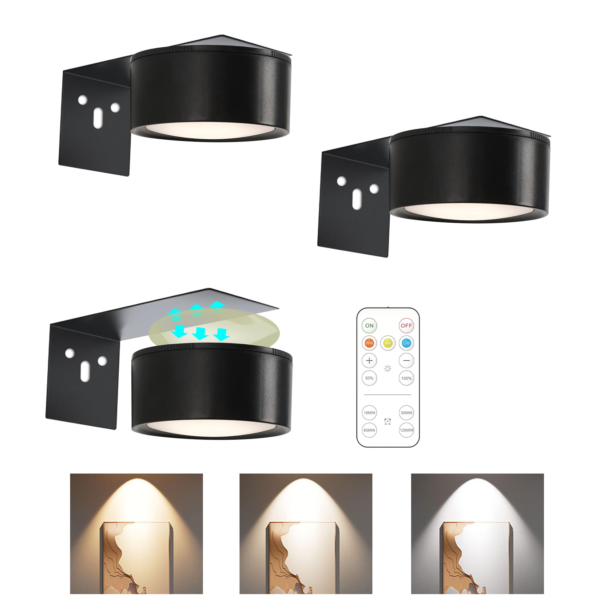 JXINLODGEG 3Pcs Picture Lights for Wall, Led Painting Light Remote ...