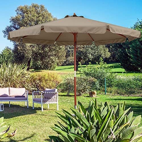 Amazon.de: Kingsleeve Holz Sonnenschirm 330 cm UV Schutz 50+ Wasserabweisend Seilzug Groß Rund ...
