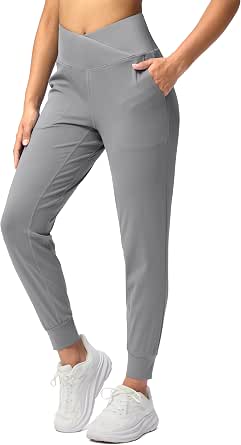 SANTINY Women's Joggers with Pockets Crossover Waist Yoga Pants Loose ...