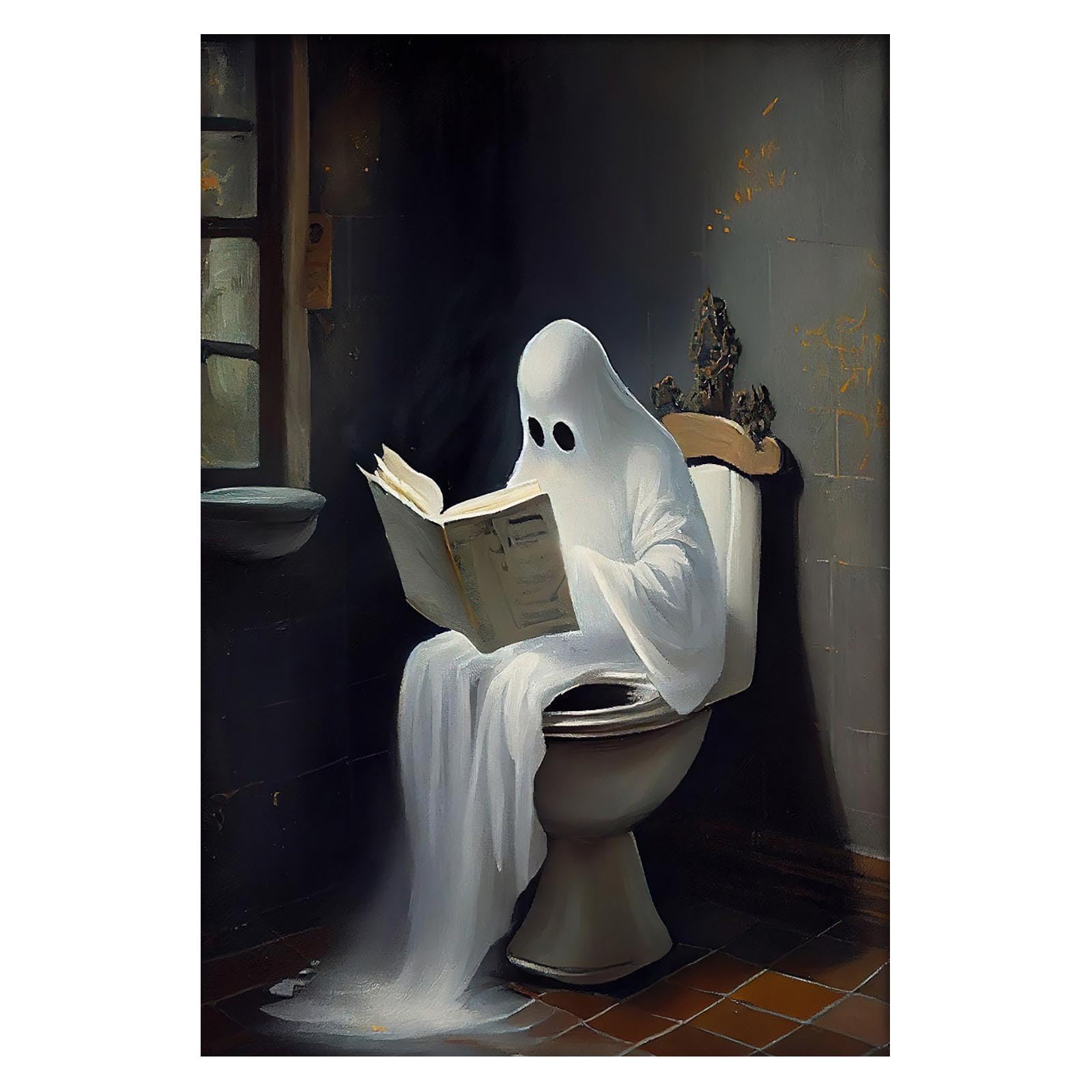 Amazon.com: Horror Ghost Posters Fun Ghost on Toilet Wall Decor Vintage ...