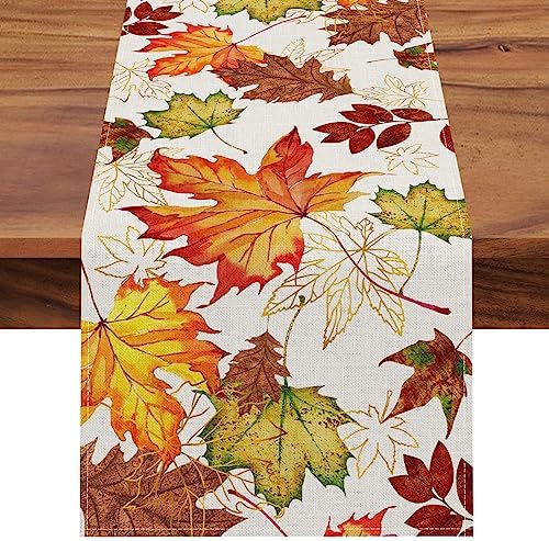 Amazon.com: Seliem Fall Maple Leaves Table Runner, Thanksgiving Watercolor Plant Yellow Leaf ...