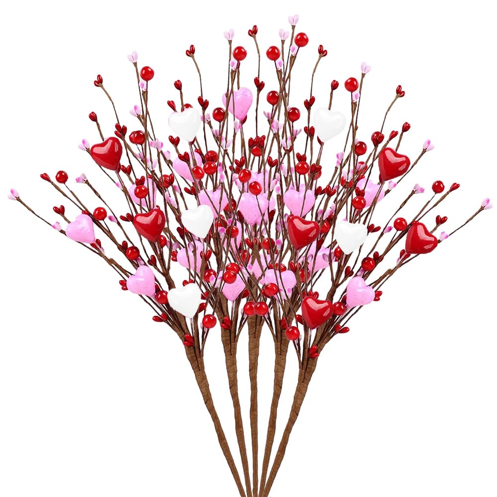 Amazon.com: amiatalo 5 Pcs Valentine's Day Artificial Red Berry Stems ...