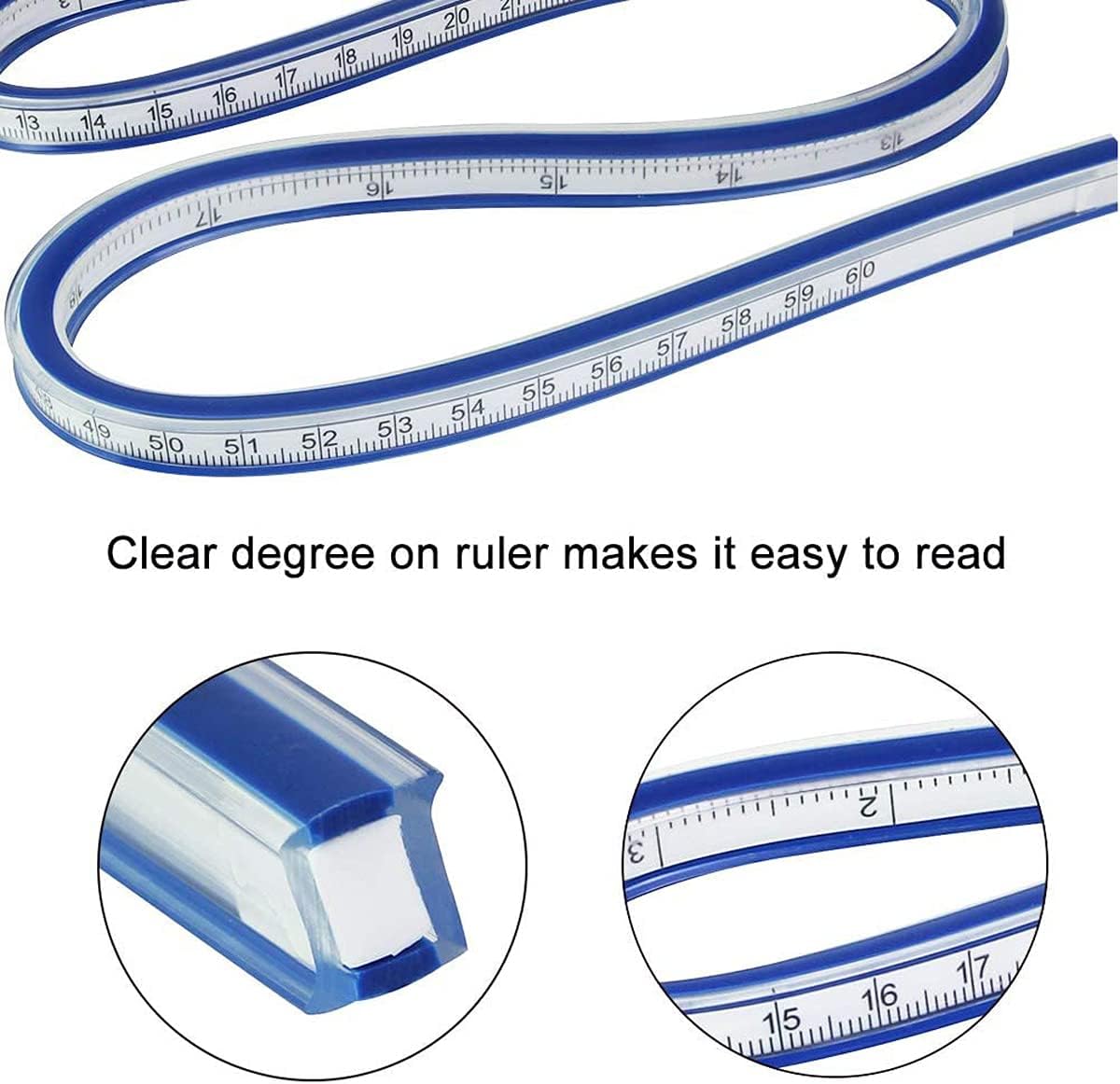 Techson 24 Inch (60cm) Flexible Curve Ruler, 2 Pack Double Side Plastic ...