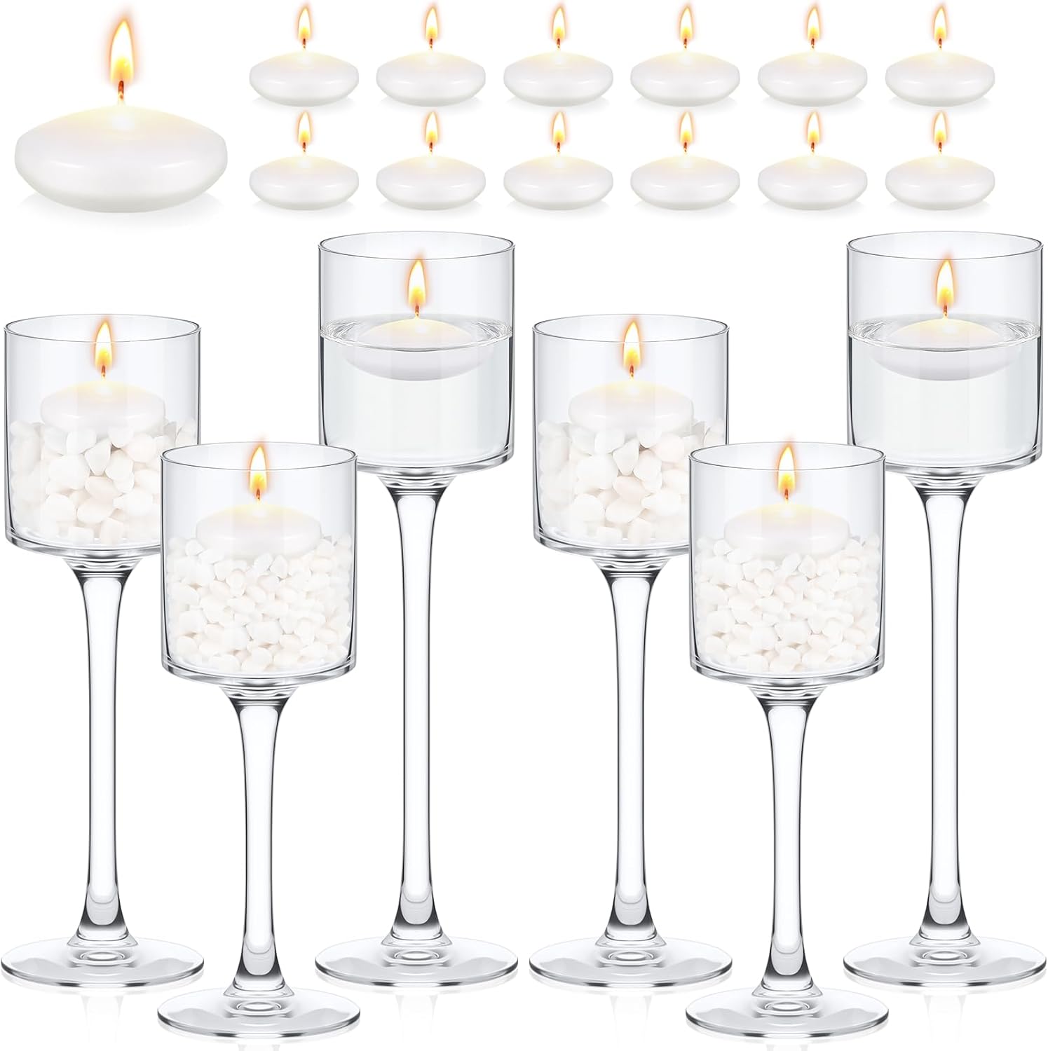 Amazon.com: Havawish 6 Pcs Tall Floating Candle Holder Glass Candle ...