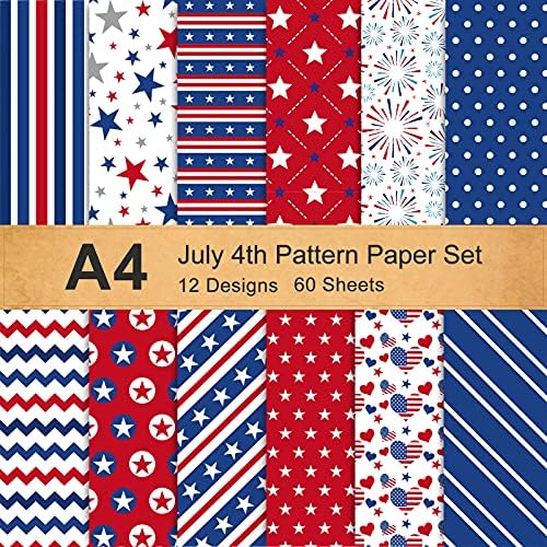 Amazon.com : Whaline 40 Sheets Patriotic Pattern Paper Star Fireworks ...