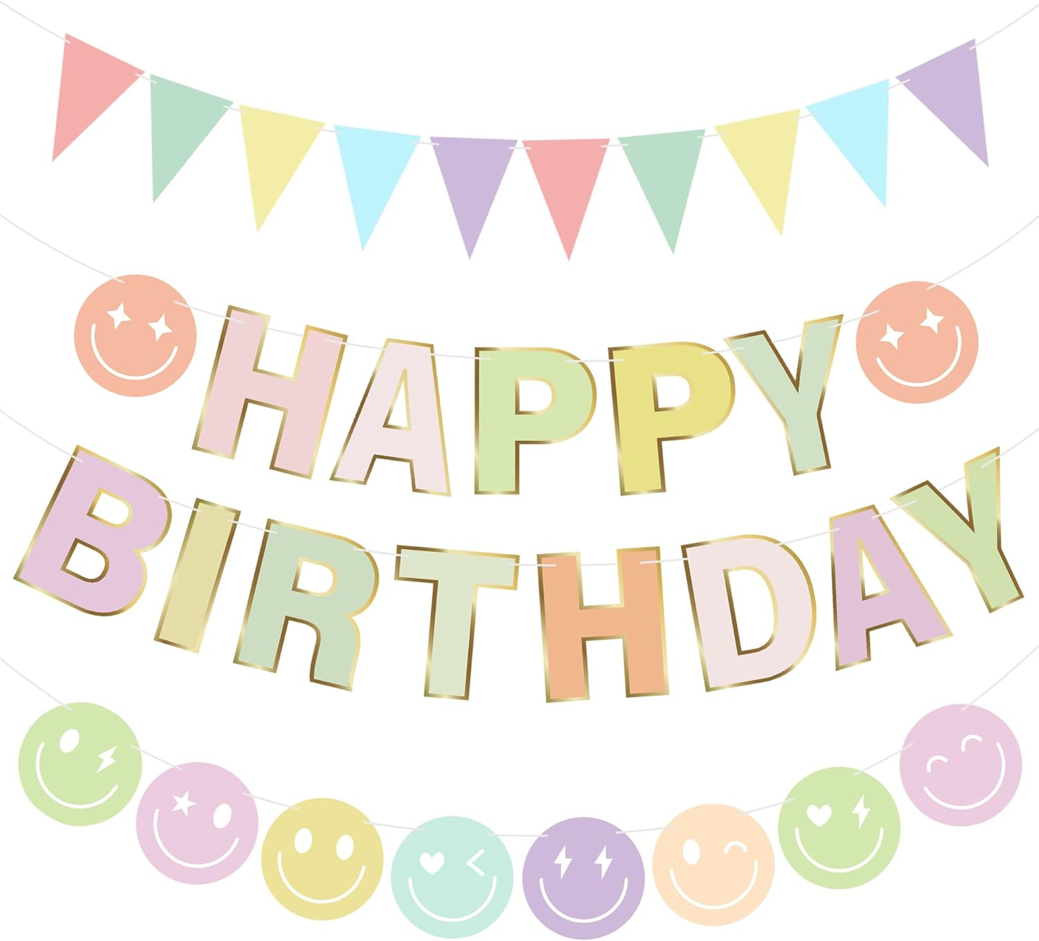 Amazon.com: Pastel Happy Birthday Banner Macaron Pennant Banner Flags ...