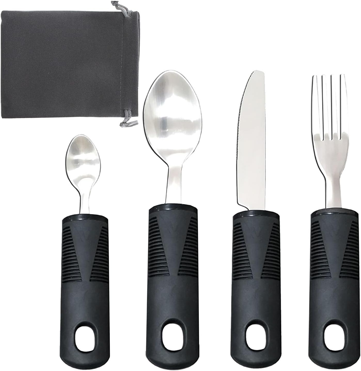 LMSHOWOWO Extra Wide Handles Easy Grip Cutlery Set, Black Comfort Grips ...