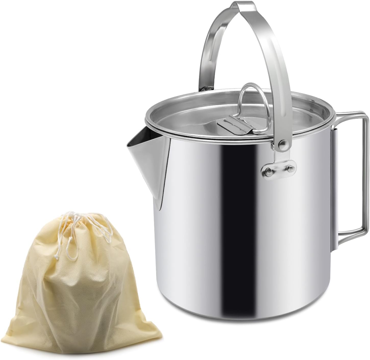 1.2L Camping Pot Stainless Steel Tea Kettle Outdoor Water Boiler ...