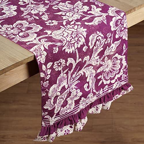 Amazon.com: Plum Cotton Table Runner, Bold Floral Block Print with ...