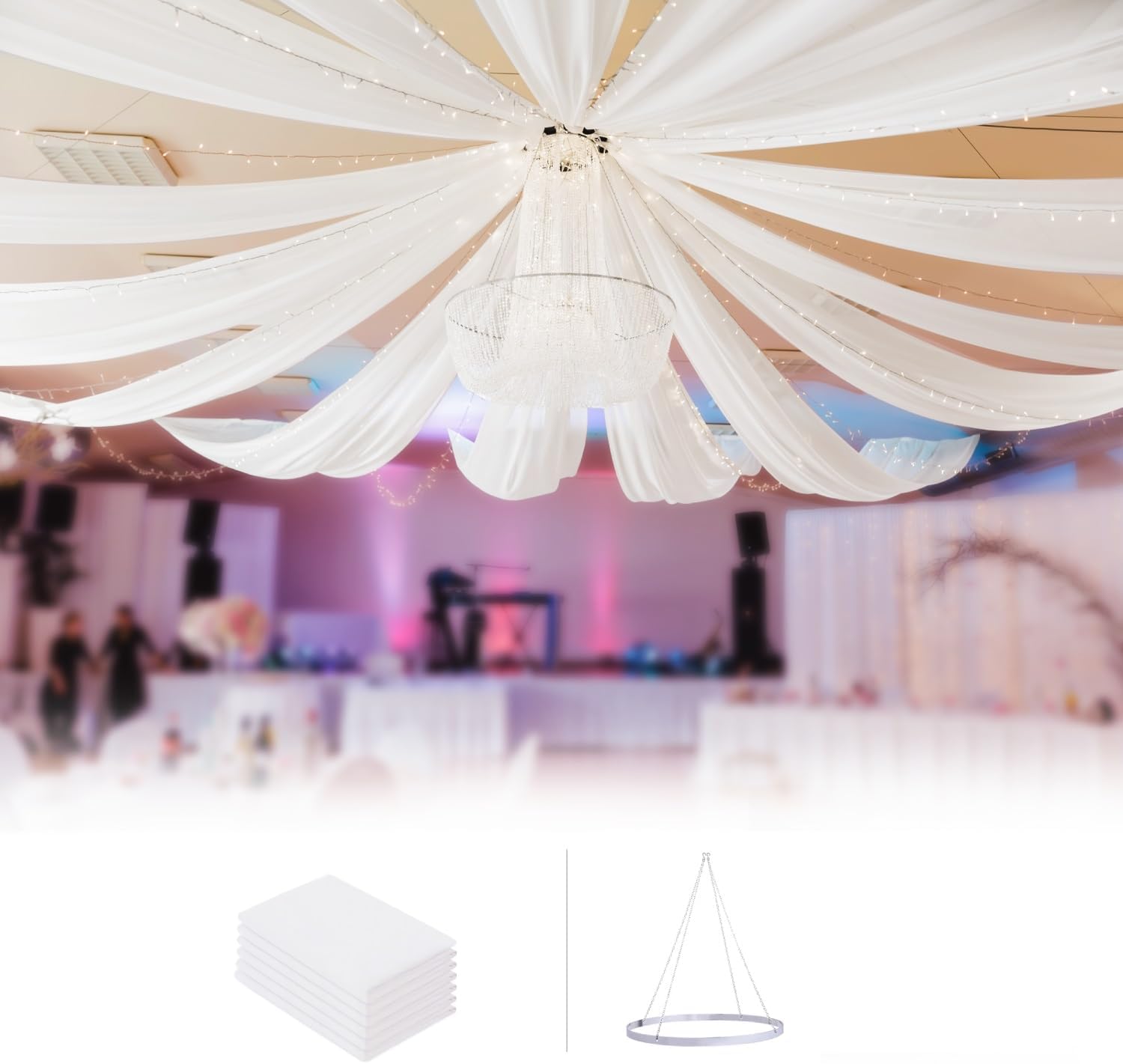 Amazon.com: Ceiling Drapes for Weddings White 6 Panels 5ftx20ft ...