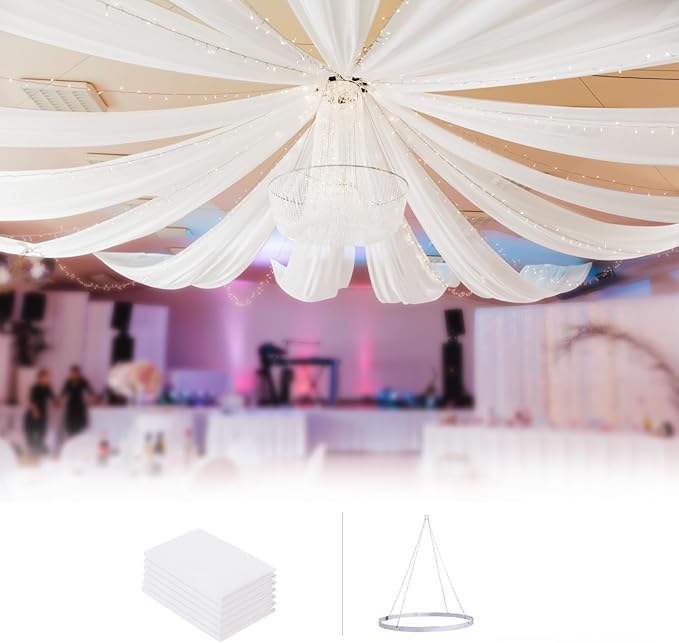 boldworks Ceiling Drapes Hanging Kit with Hoop and 6 Panels 5ftx10ft ...