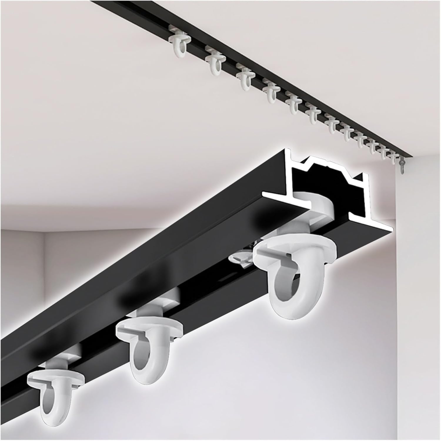 Concealed Mount Curtain Rod, Recessed Sliding Ceiling Rail for Living ...