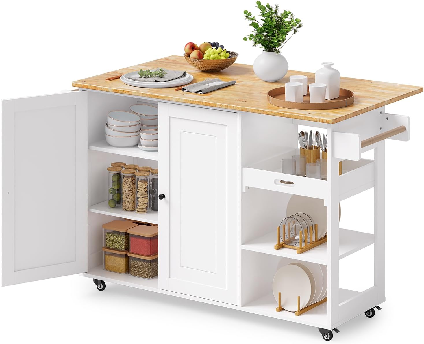 Amazon.com: Gizoon 60.6" Mobile Kitchen Island Cart with Drop Leaf ...