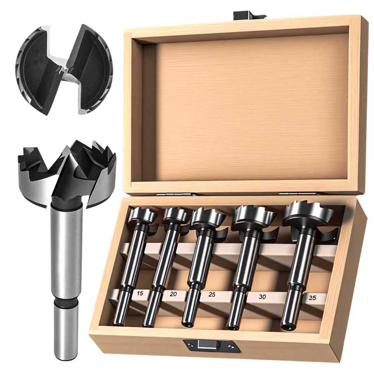 GPtzlei Forstner Bit Set 5pcs 15 20 25 30 35mm - HSS Drill Bits for ...