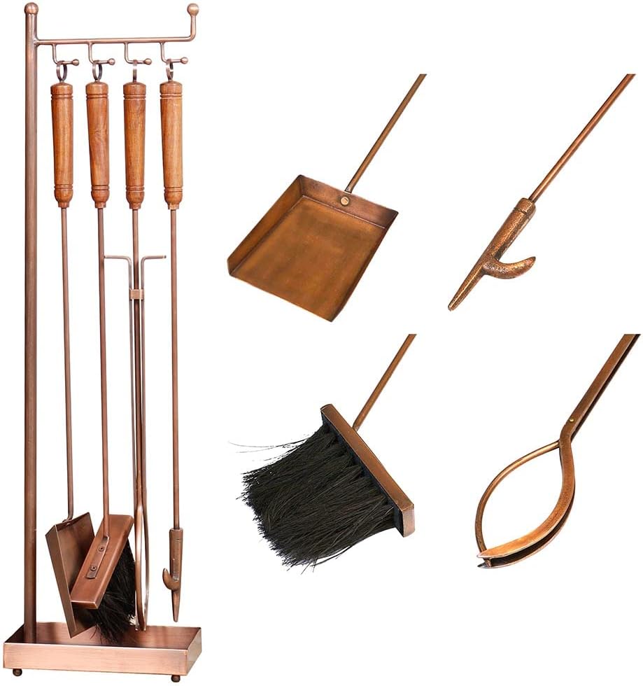 Dibor Fireplace Companion Tool Accessory Set Free Standing Copper Cast ...