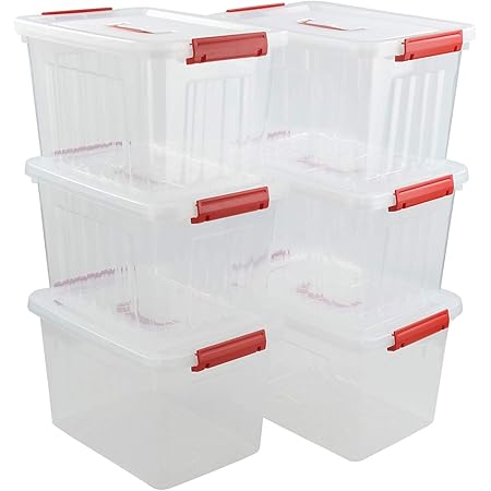 Uumitty 6-Pack Clear Storage Box, Plastic Latch Container with Handle ...