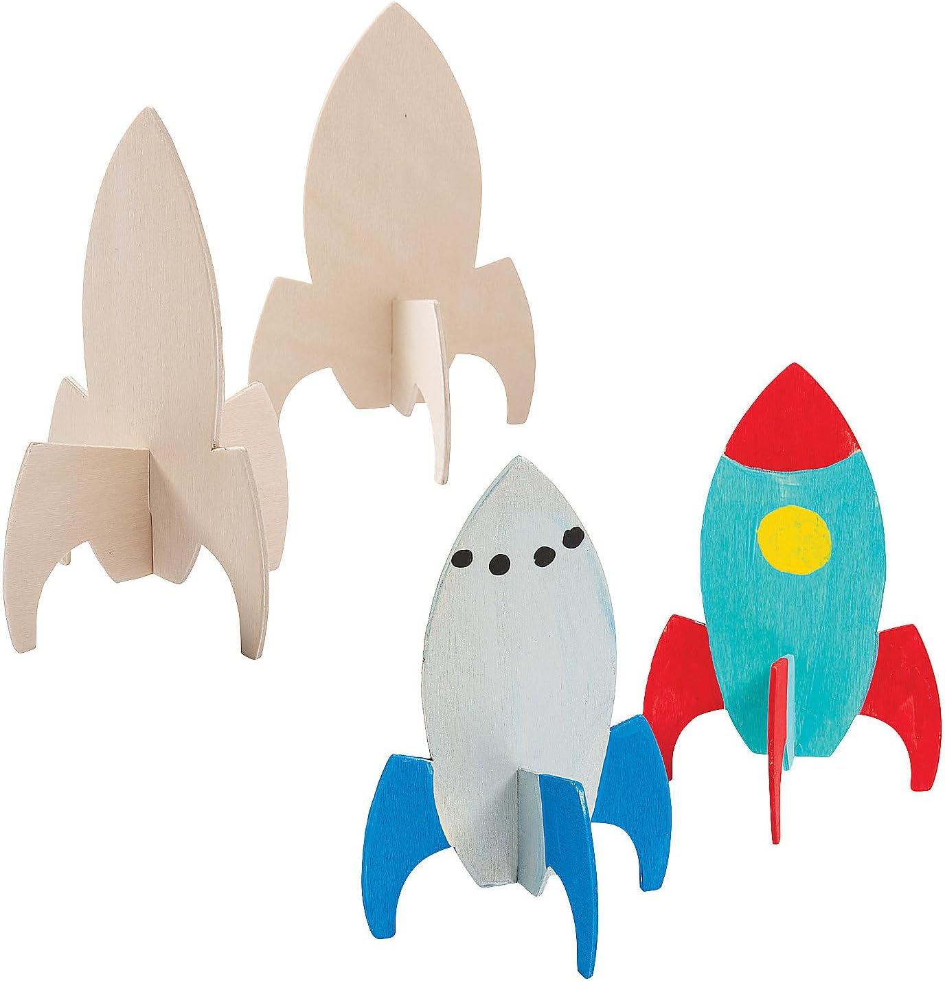 Amazon.com: Fun Express DIY 3D Unfinished Wood Rockets Bulk 48 Pieces ...
