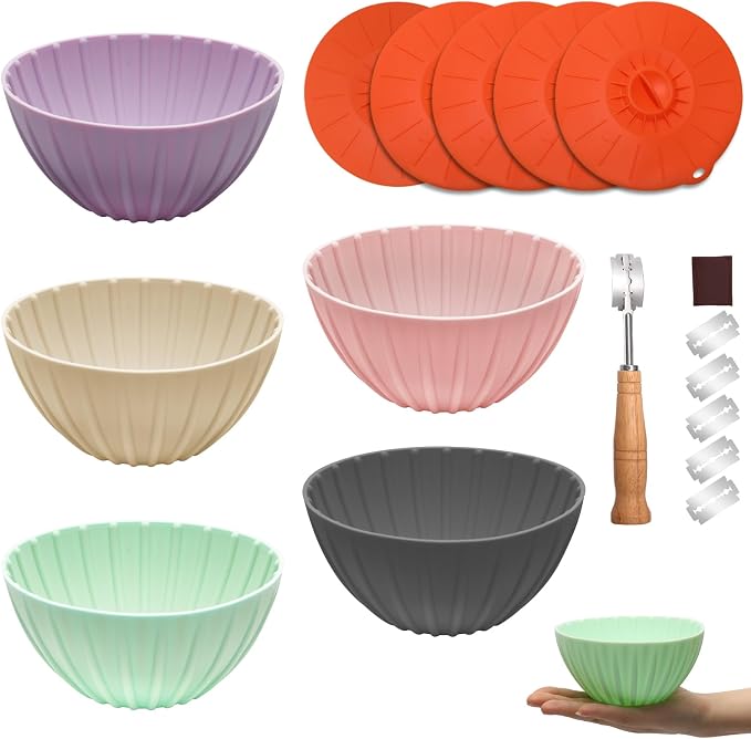 Amazon.com: Mini Silicone Banneton Basket with Lid & Bread Lame (Set of ...