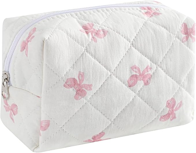 Amazon.com : Cute Small Makeup Bag,Quilted Floral Cotton Cosmetic ...