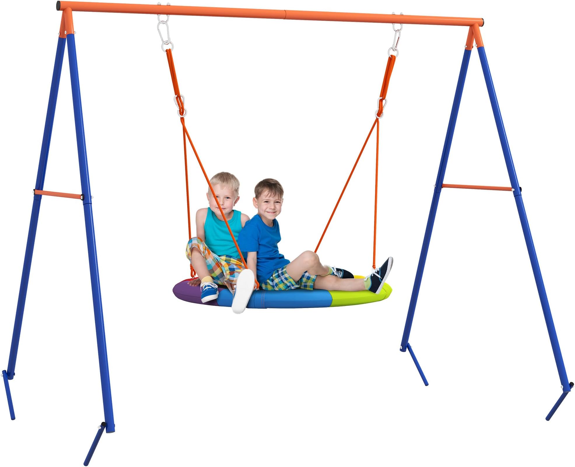 Outsunny Kids Swing Set, Garden Nest Swing with A-Frame Structure,for ...