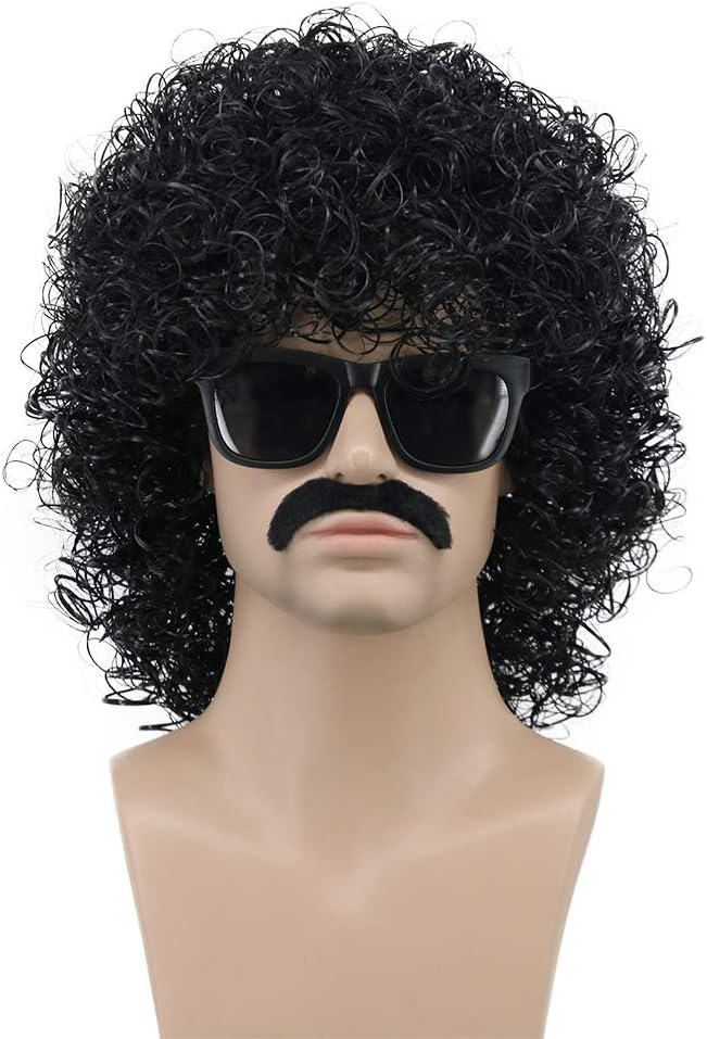 Amazon.com: VGbeaty Adult Men Long Curly Gold Brown Mustache Wig Thor ...