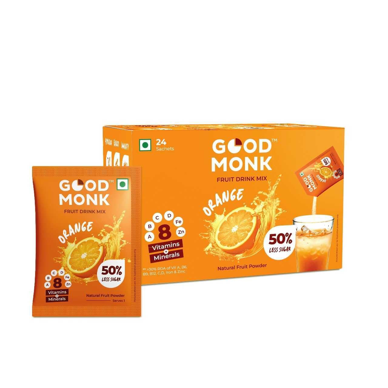 Good Monk Fruit Drink Mix (Natural Orange Powder), 50% Less Sugar with ...