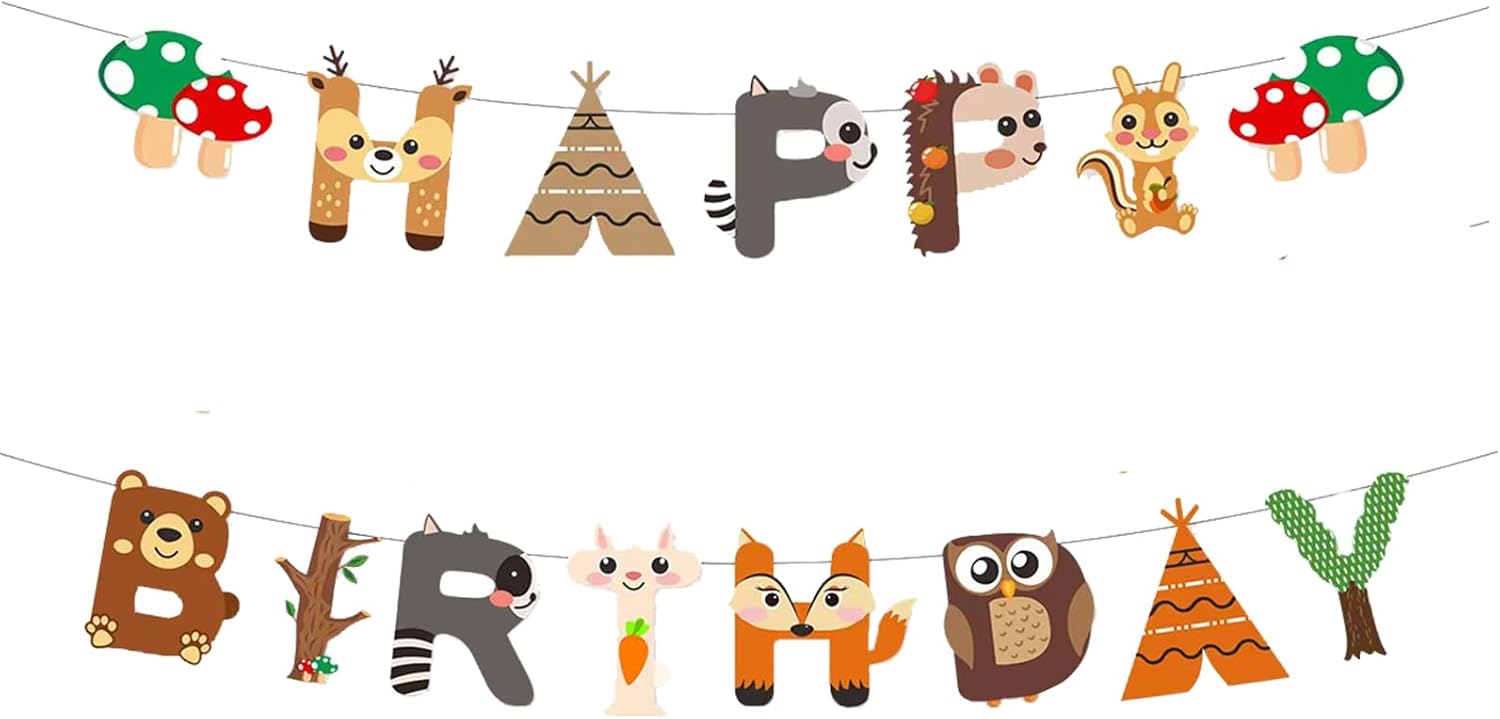 Amazon.com: Woodland Happy Birthday Banner Party Decorations with ...