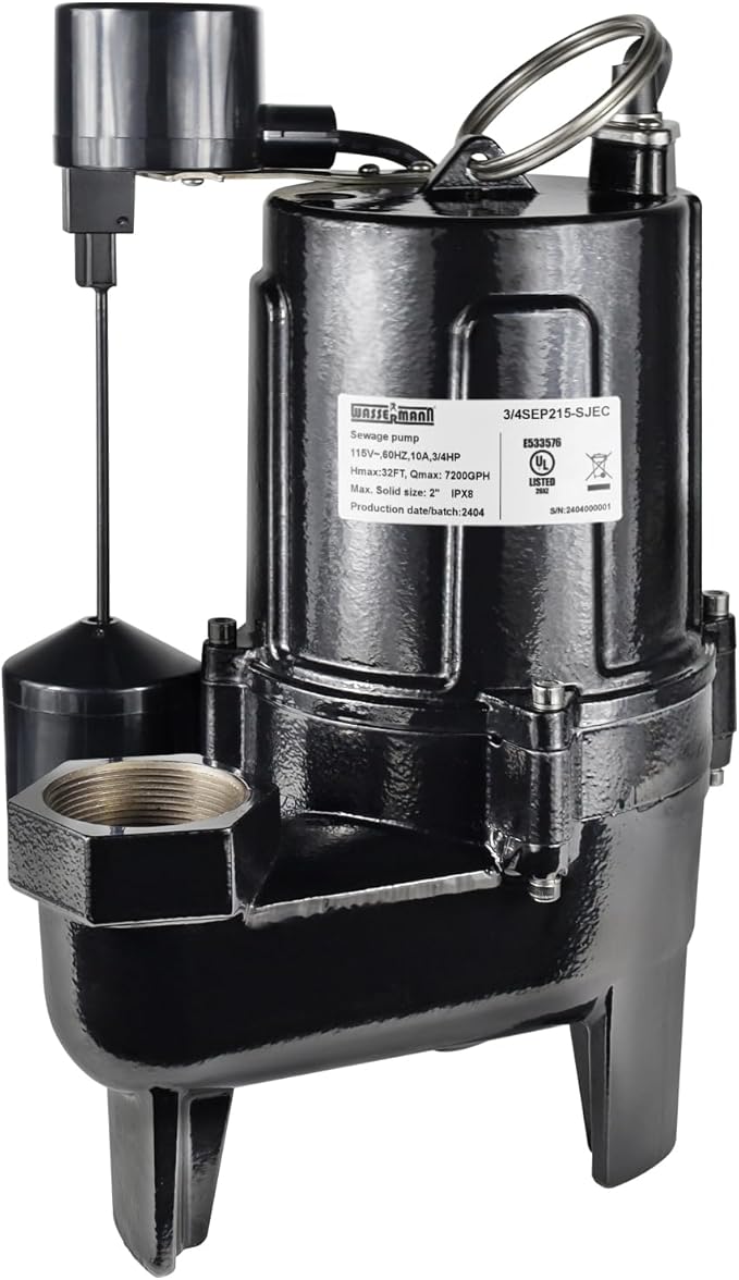 WASSERMANN 3/4 HP Sewage Pump 2 inch Discharge with Auto Float Switch ...