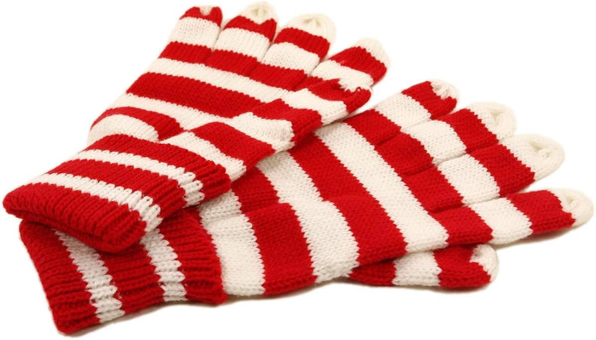 TrendsBlue Soft Knit Women's Striped Gloves - Red & White at Amazon ...