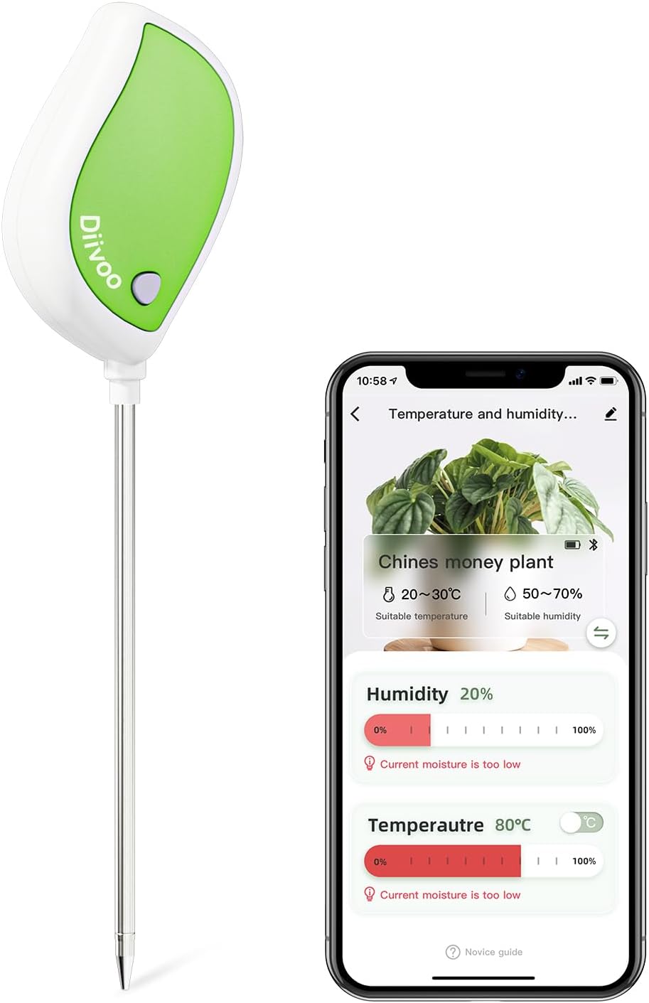 Amazon.com: Diivoo Smart Soil Moisture Meter for Indoor Plants ...