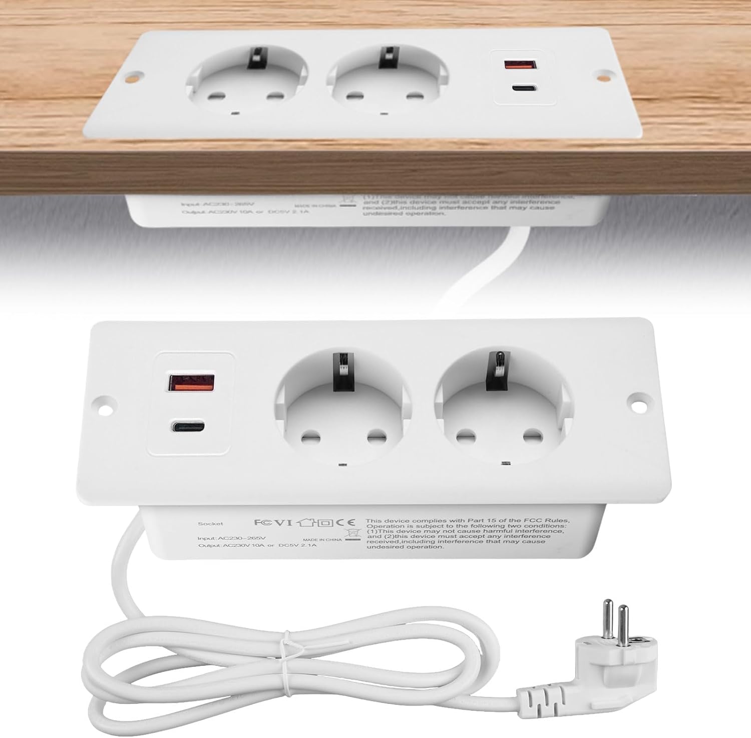 SPORWAY Tafelblad, verzonken stopcontact: 2-voudig inbouwstopcontact ...