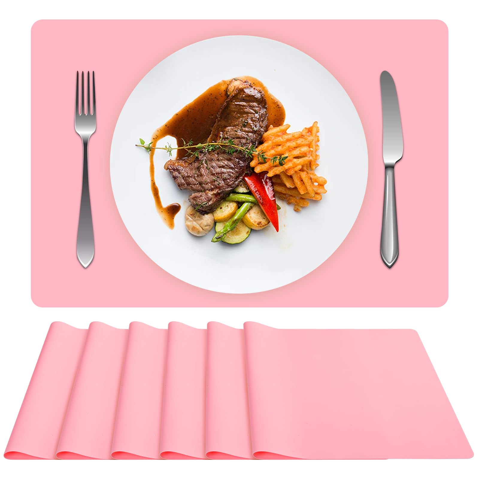 Amazon.com: ASPMIZ Pink Silicone Place mats Set of 6, Silicone Placemat ...