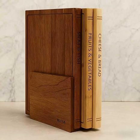 Amazon.com: Book Cutting Board Set of 3 with Stand – Solid Maple ...