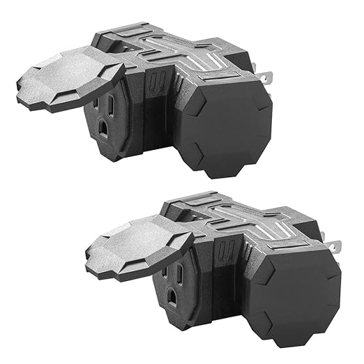 2 Pack Outdoor Plug Outlet Splitter, 3 Way Outlets Power Extender with ...