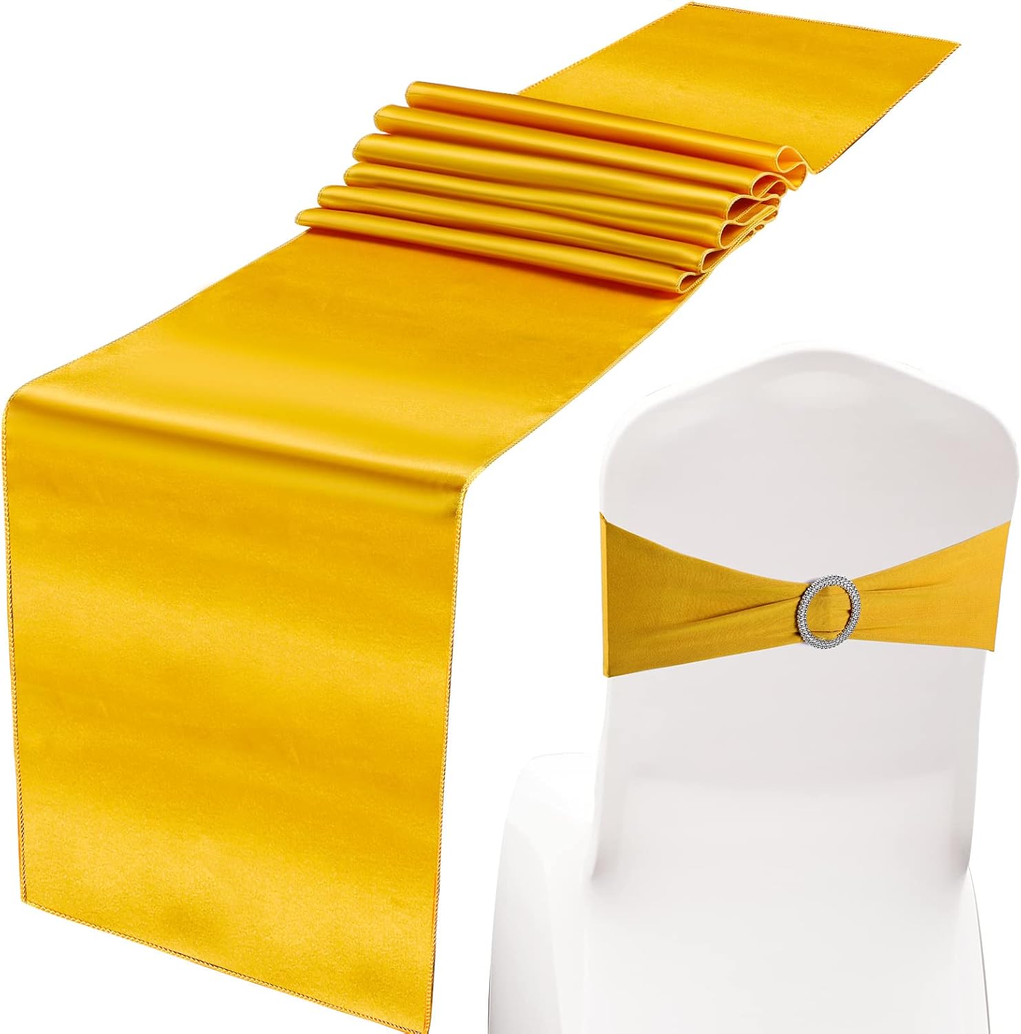 Amazon.com: Hosuly 50 Pcs Gold Chair Sashes Bow with 10 Pcs Satin Table ...