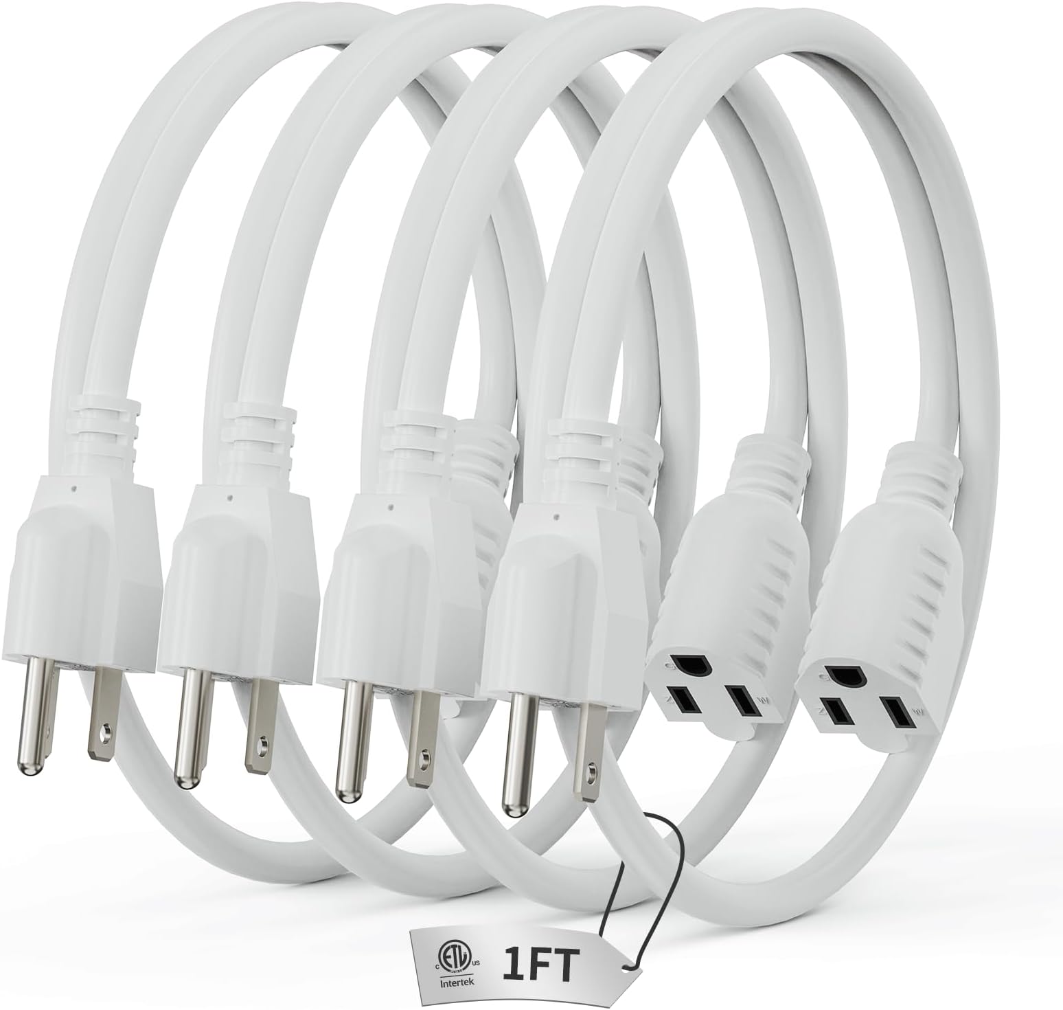 Amazon.com: PLUGTUL 1 FT Extension Cord White, 2-Pack Short Power Cord ...
