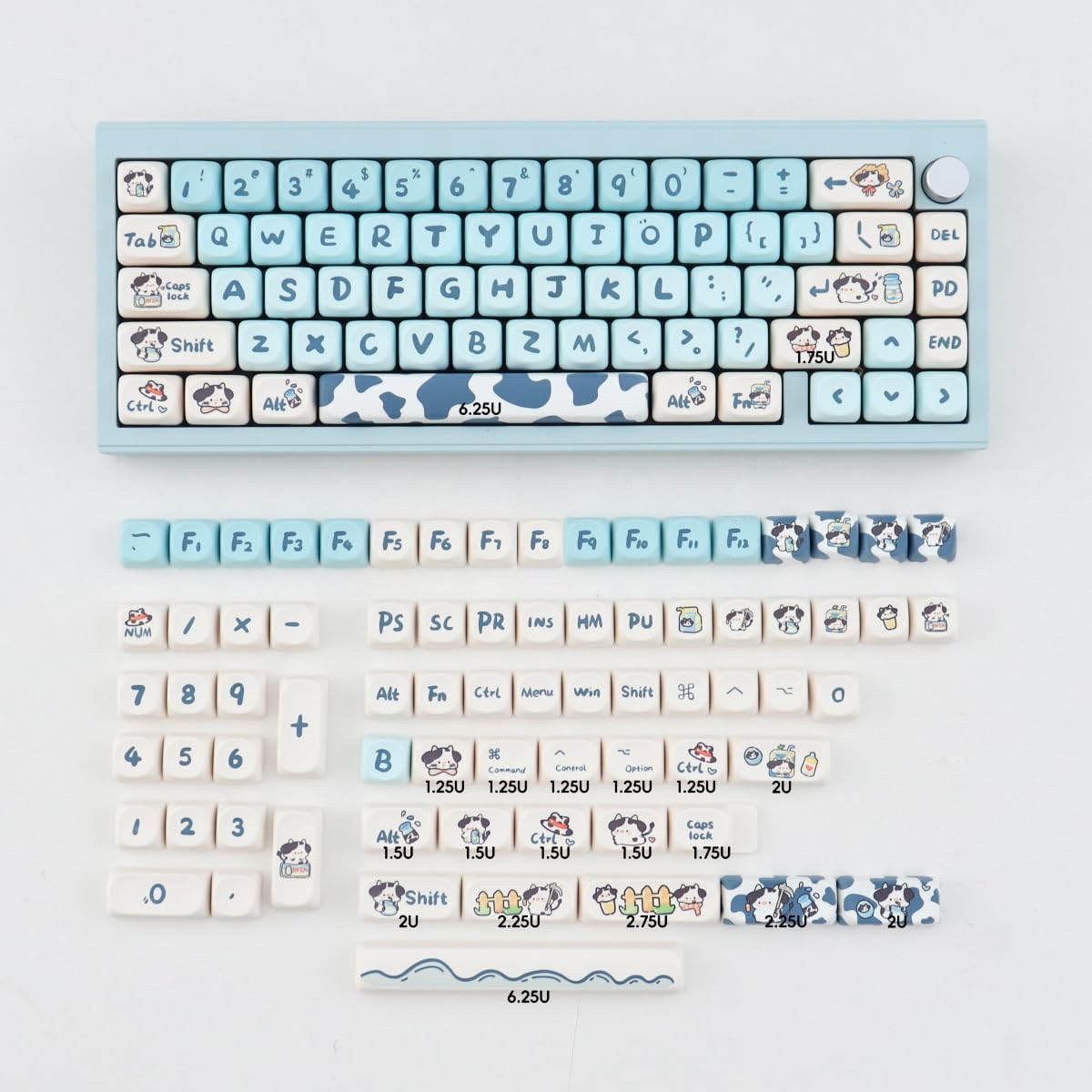 144 Keys PBT Keycaps Custom Blue Cow MOA Profile Keycap Set with 7U ...