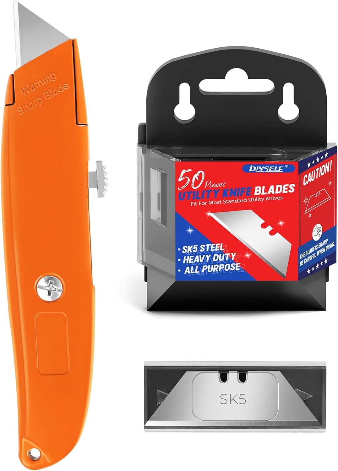 DIYSELF 1 Pack Box Cutter Retractable with 10 Blades and 50 Pack ...