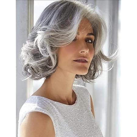 Amazon.com : Short Gray Bob Wavy Wigs for Women Lace Headline Silver ...