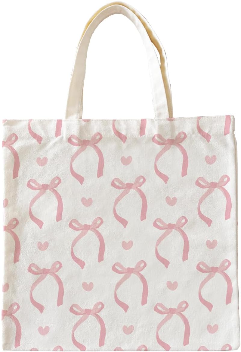 Amazon.com - Zeghk Pink Bows Preppy Coquette Canvas Tote Bag Aesthetic ...