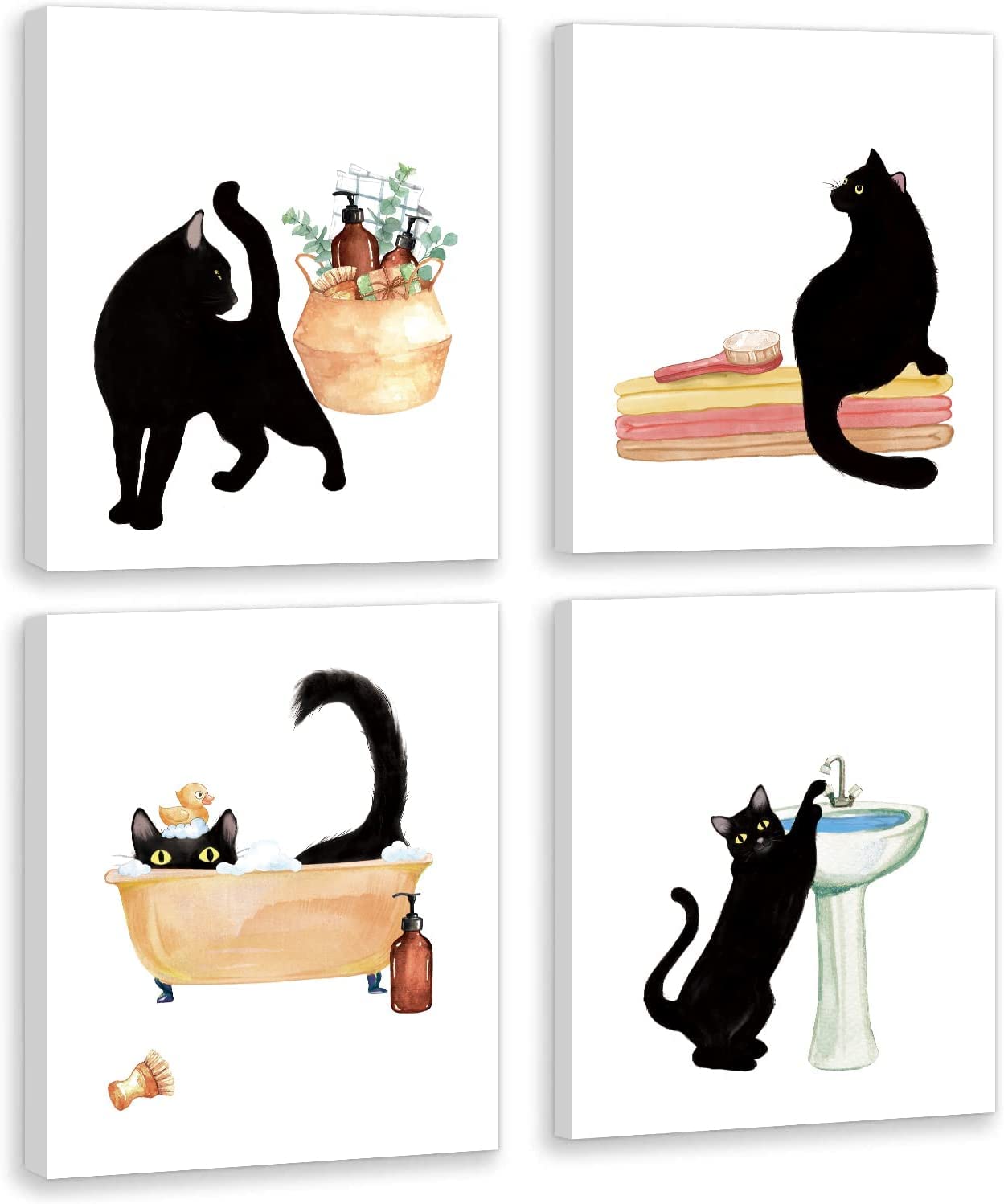 CHDITB Black Cat Pictures Bathroom Wall Decor Fanny Cats Canvas ...