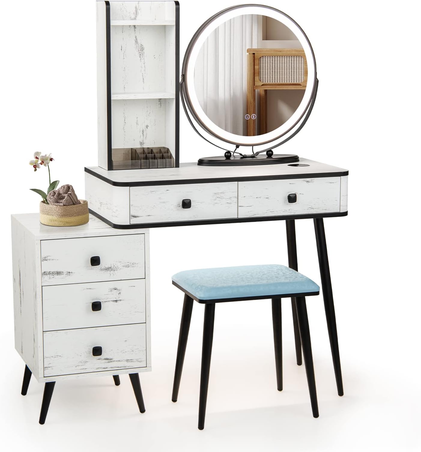 Karl home Dressing Table with Sliding Mirror & Stool Set, Vanity Table ...