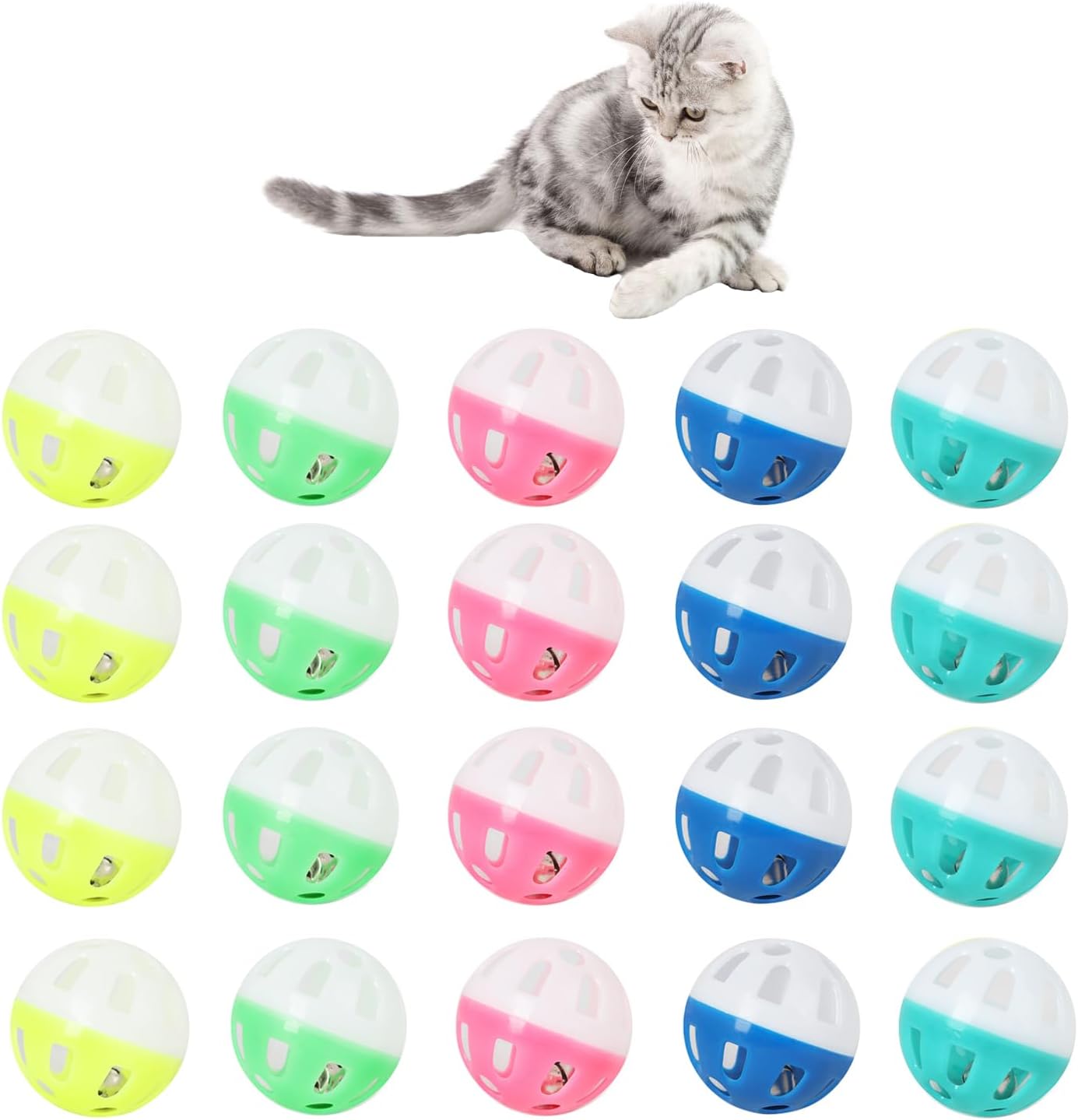 Amazon.com : Bekith 120 Pack Plastic Cat Toy Ball with Bell, Kitten ...
