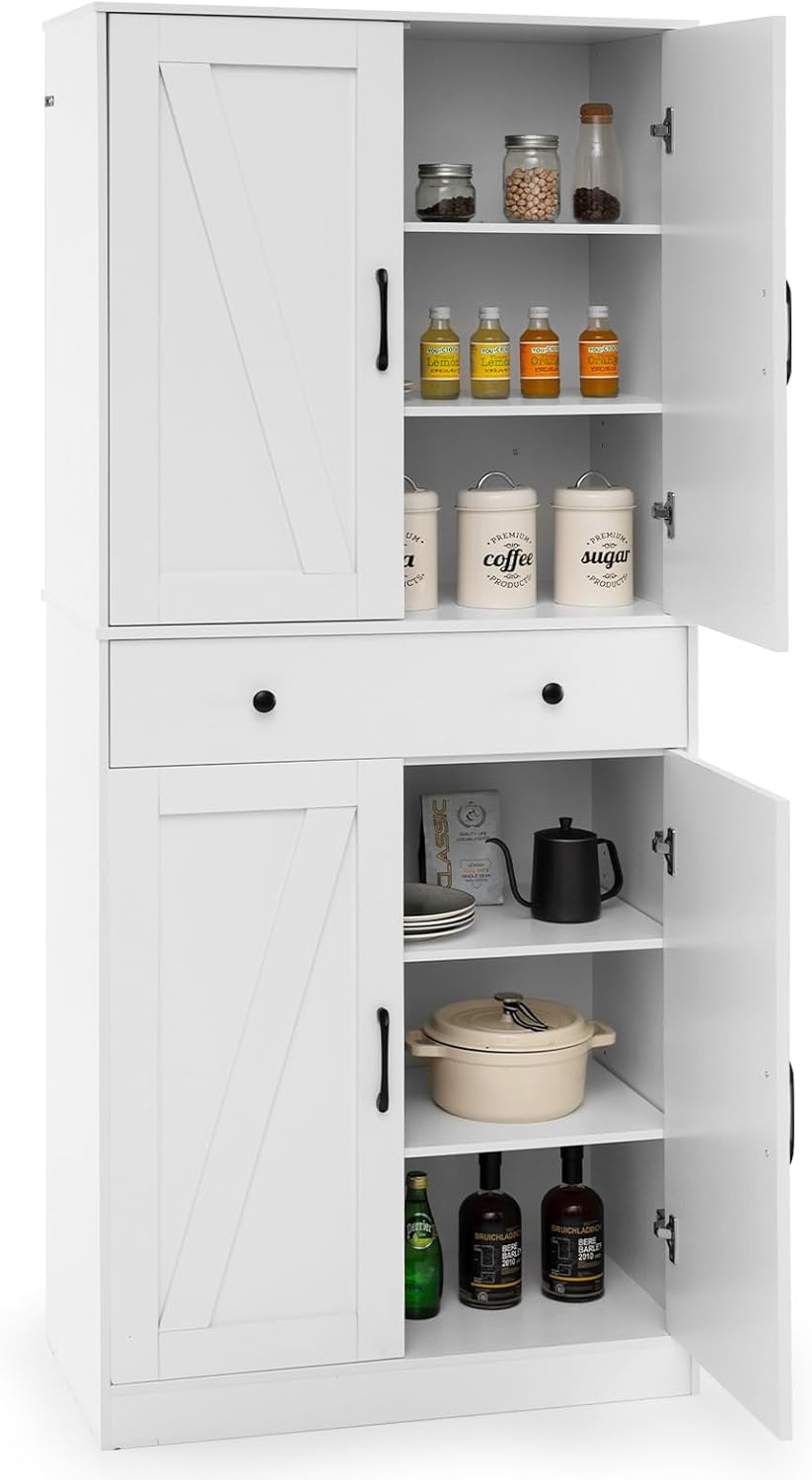 TANGZON 183cm Tall Kitchen Cupboard, 6-Tier Storage Cabinet with ...