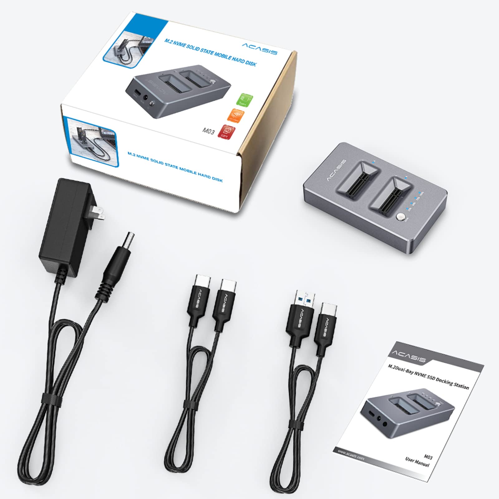 ACASIS NVMe M.2 Duplicator Dual-Bay Offline Clone USB C to NVME Docking ...