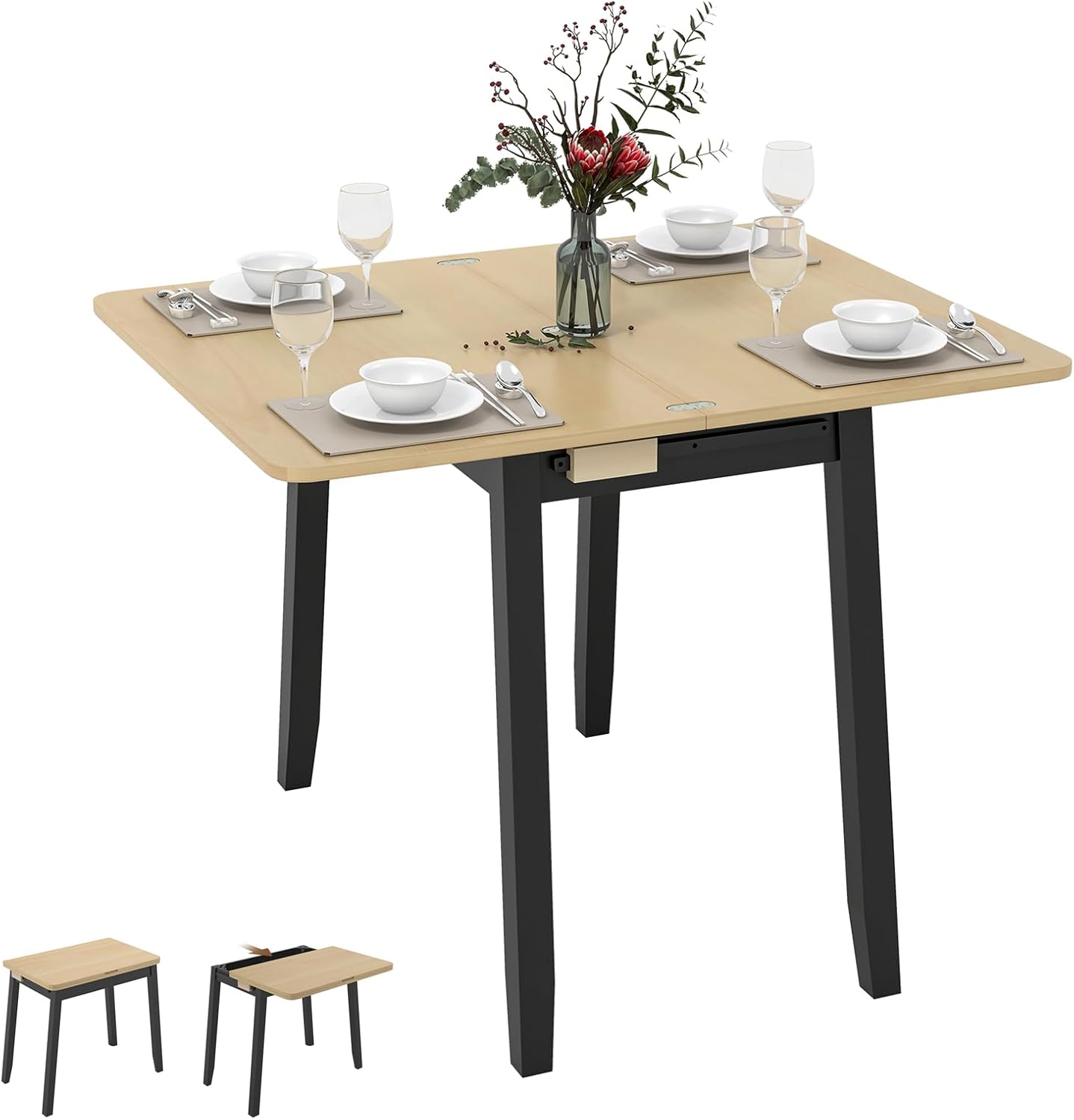 COSTWAY Folding Kitchen Table, Extendable Table for 4 People ...